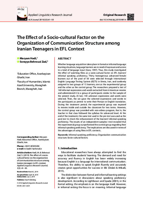 (PDF) The Effect of a Socio-cultural Factor on the Organization of ...