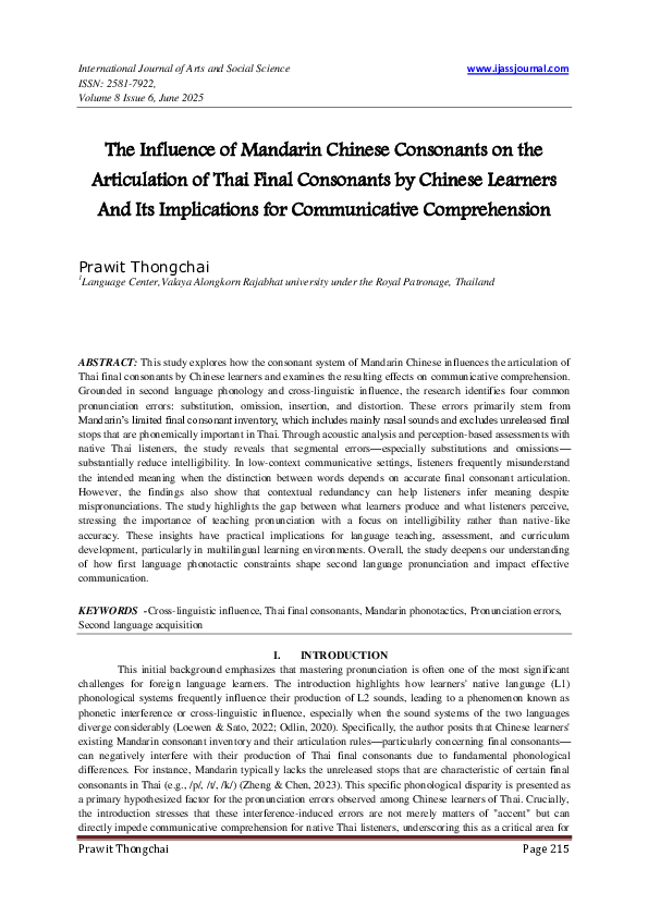 (PDF) The Influence of Mandarin Chinese Consonants on the Articulation ...