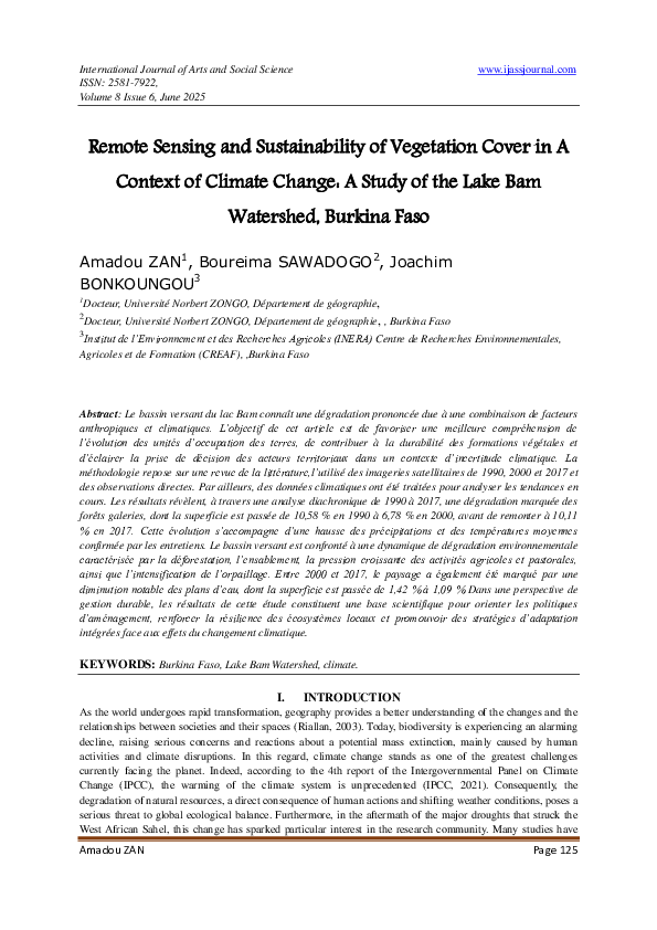 (PDF) Remote Sensing and Sustainability of Vegetation Cover in A ...