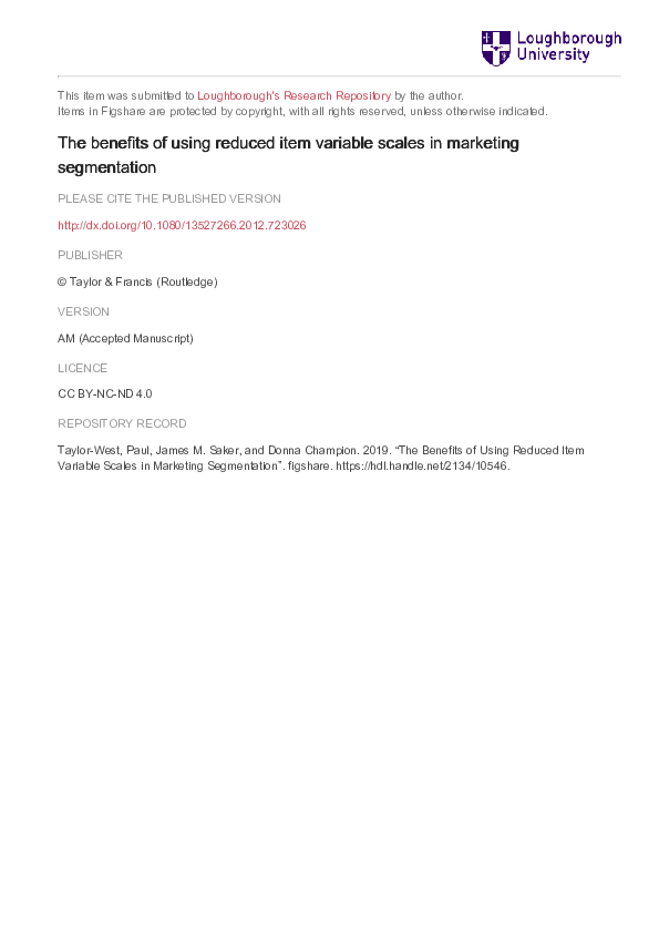 (PDF) The benefits of using reduced item variable scales in marketing ...