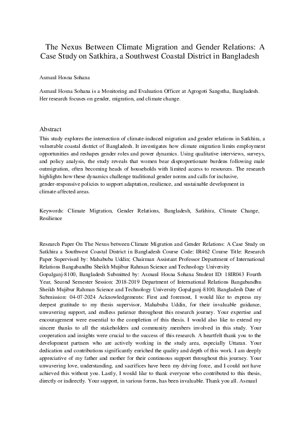 (PDF) The Nexus Between Climate Migration and Gender Relations: A Case ...