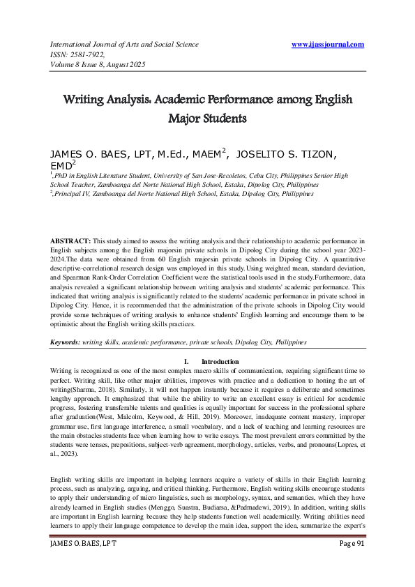 (PDF) Writing Analysis: Academic Performance among English Major Students