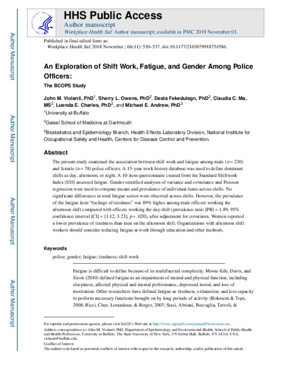 (PDF) An Exploration of Shift Work, Fatigue, and Gender Among Police ...