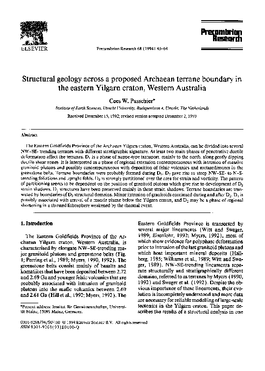 (PDF) Structural geology across a proposed Archaean terrane boundary in ...