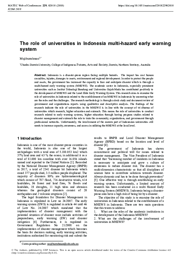 (PDF) The role of universities in Indonesia multi-hazard early warning ...