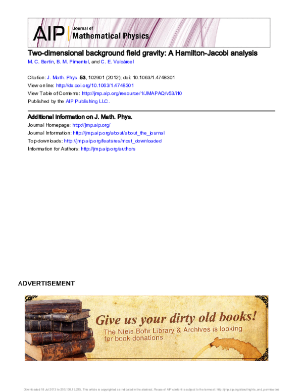 (PDF) Two-dimensional background field gravity: A Hamilton-Jacobi analysis