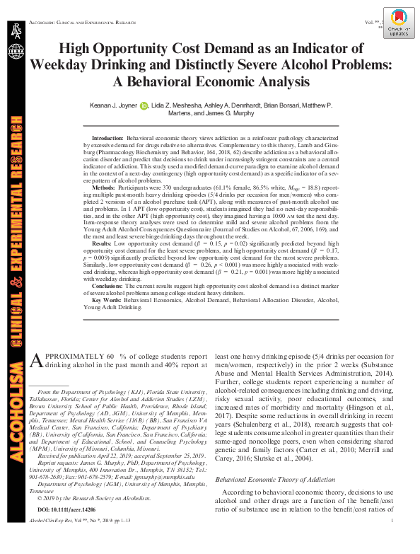 (PDF) High Opportunity Cost Demand as an Indicator of Weekday Drinking ...