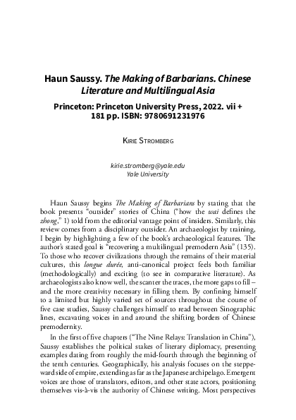 (PDF) Book Review of Haun Saussy. The Making of Barbarians. Chinese ...