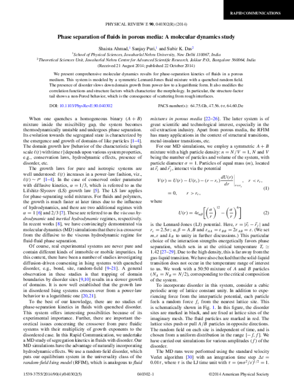 (PDF) Phase separation of fluids in porous media: A molecular dynamics ...