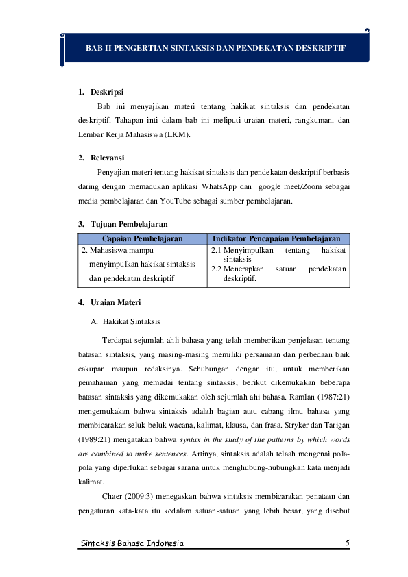 (PDF) Bab ini menyajikan materi tentang hakikat sintaksis dan ...