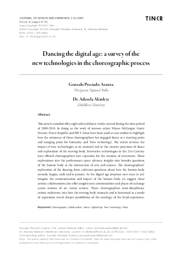 (PDF) Dancing the digital age: a survey of the new technologies in the ...