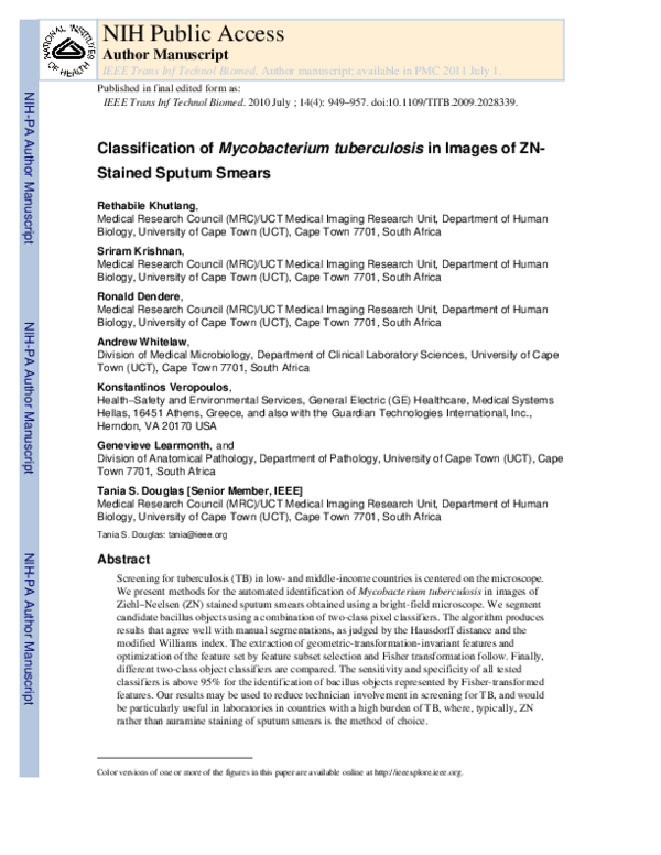 (PDF) Classification of Mycobacterium tuberculosis in Images of ZN ...