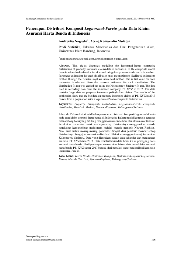 (PDF) Penerapan Distribusi Komposit Lognormal-Pareto pada Data Klaim ...