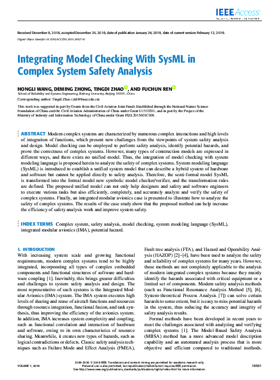 (PDF) Integrating Model Checking With SysML in Complex System Safety ...