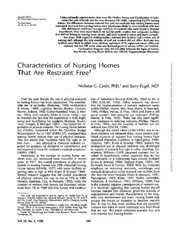 (PDF) Characteristics of Nursing Homes That Are Restraint Free