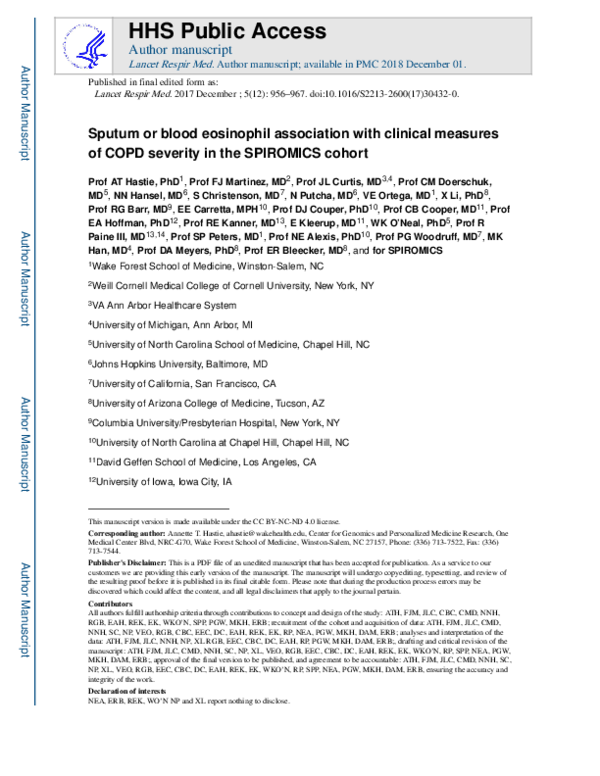 (PDF) Association of sputum and blood eosinophil concentrations with ...
