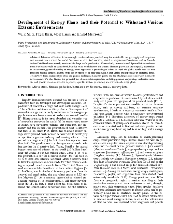 (PDF) Development of Energy Plants and their Potential to Withstand ...