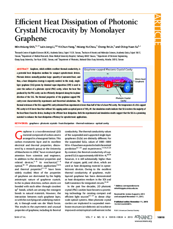 (PDF) Efficient Heat Dissipation of Photonic Crystal Microcavity by Monolayer Graphene
