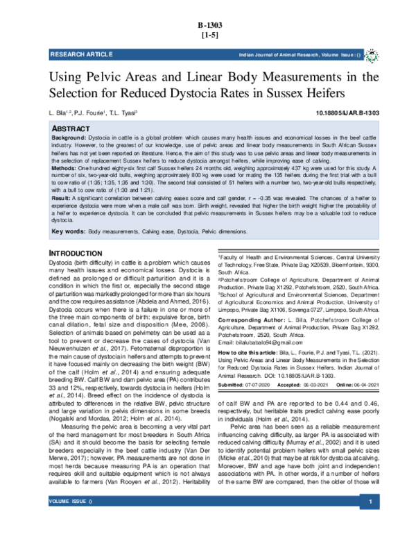 (PDF) Using Pelvic Areas and Linear Body Measurements in the Selection ...