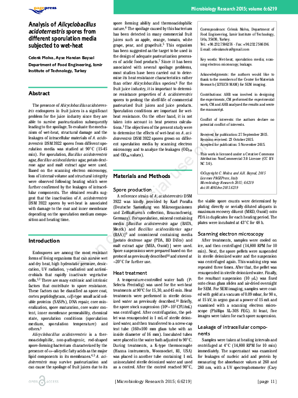(PDF) Analysis of Alicyclobacillus acidoterrestris spores from ...