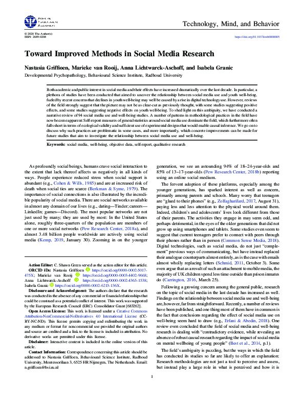 (PDF) Toward improved methods in social media research