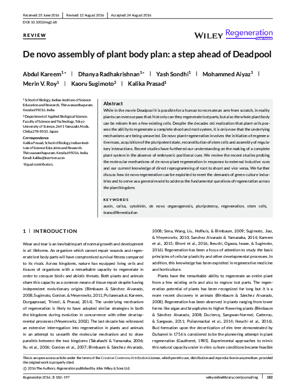 (PDF) De novo assembly of plant body plan: a step ahead of Deadpool