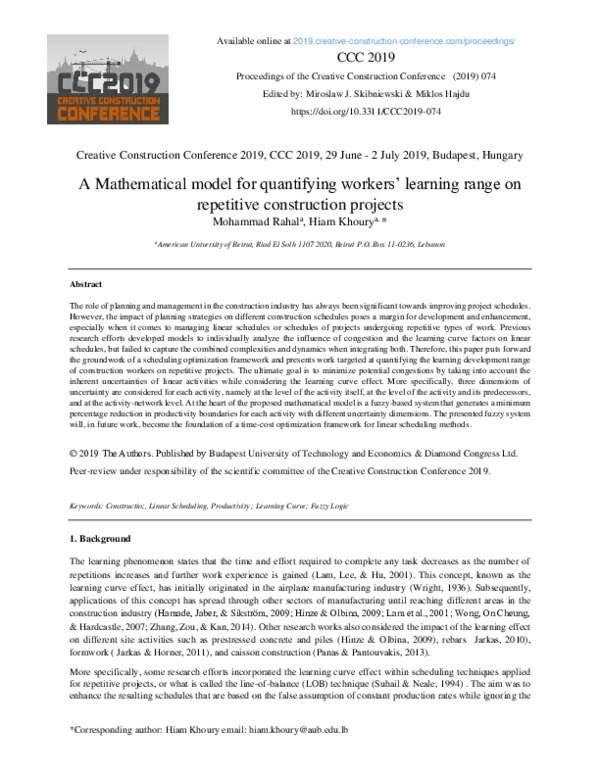 (PDF) A Mathematical model for quantifying workers' learning range on ...