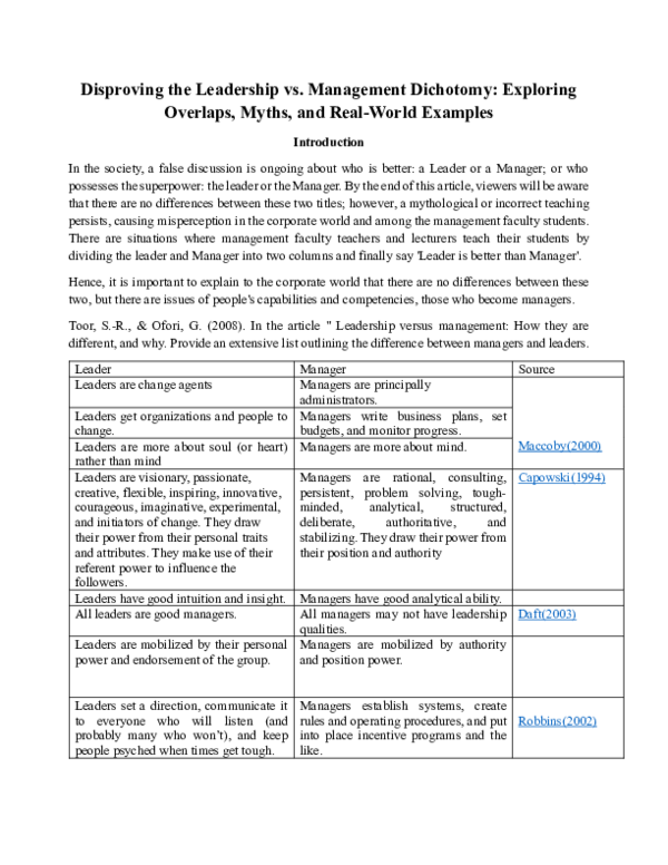(PDF) Disproving the Leadership vs. Management Dichotomy: Exploring ...