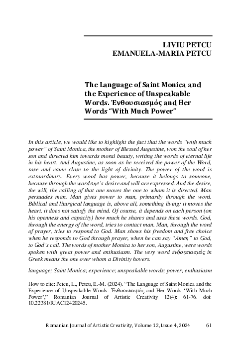 (PDF) LIVIU PETCU EMANUELA-MARIA PETCU The Language of Saint Monica and ...