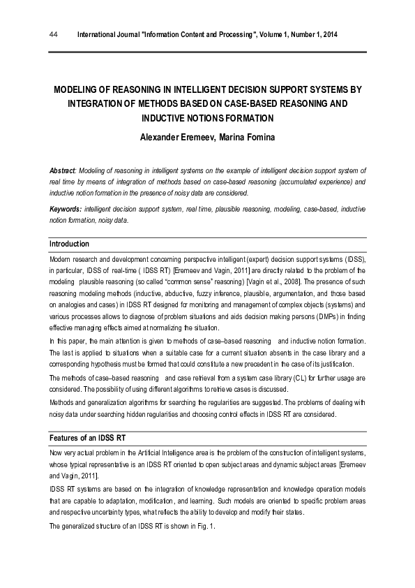(PDF) Modeling of Reasoning in Intelligent Decision Support Systems by Integration of Methods ...
