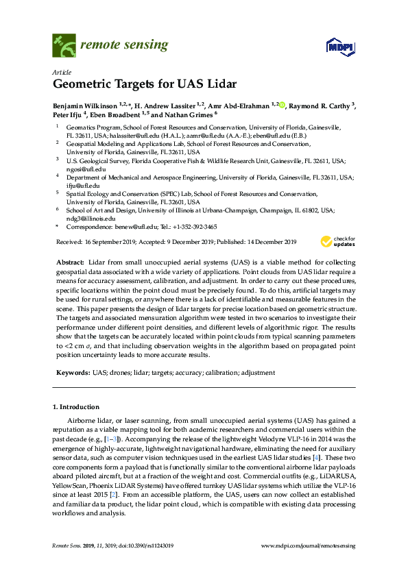 (PDF) Geometric Targets for UAS Lidar