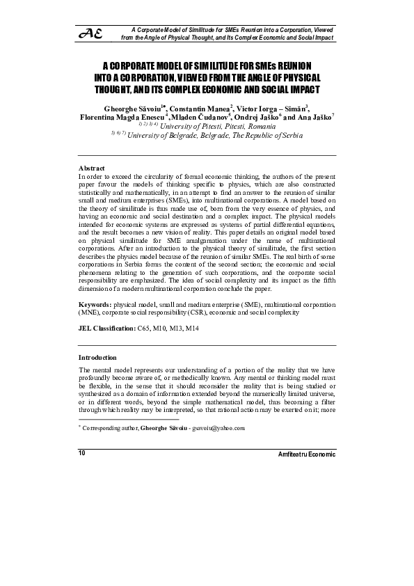 (PDF) A Corporate Model of Similitude for SMEs Reunion into a ...