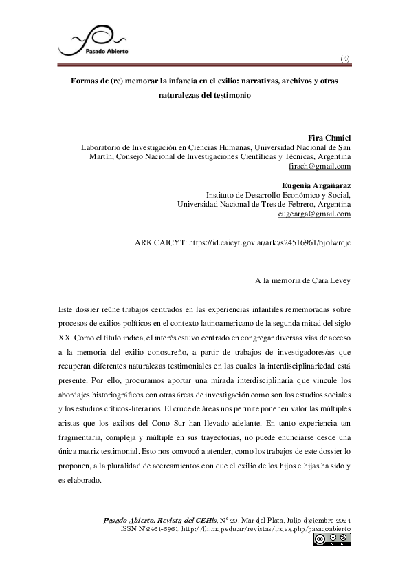 (PDF) Formas de (re) memorar la infancia en el exilio: narrativas ...