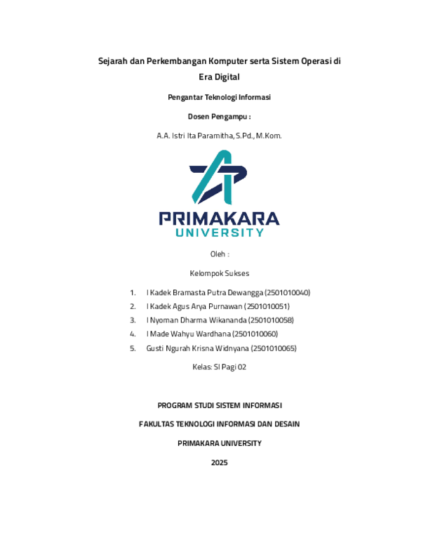 (PDF) Sejarah dan Perkembangan Komputer serta Sistem Operasi di Era Digital