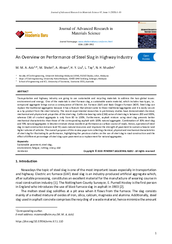 (PDF) An Overview on Performance of Steel Slag in Highway Industry