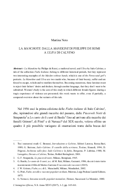 (PDF) La "manchote": dalla "Manekine" di Philippe de Rémi a "Uliva" di ...
