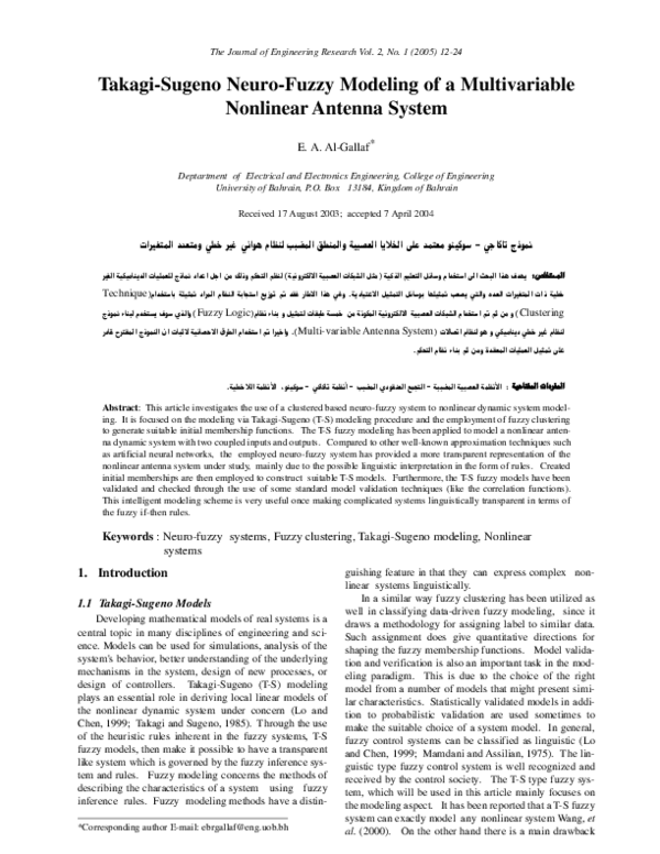 (PDF) Takagi-Sugeno Neuro-Fuzzy Modeling of a Multivariable Nonlinear ...