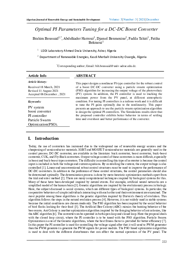 (PDF) Optimal PI Parameters Tuning for a DC-DC Boost Converter