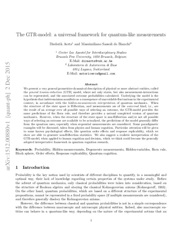 (PDF) The GTR-Model: A Universal Framework for Quantum-Like Measurements