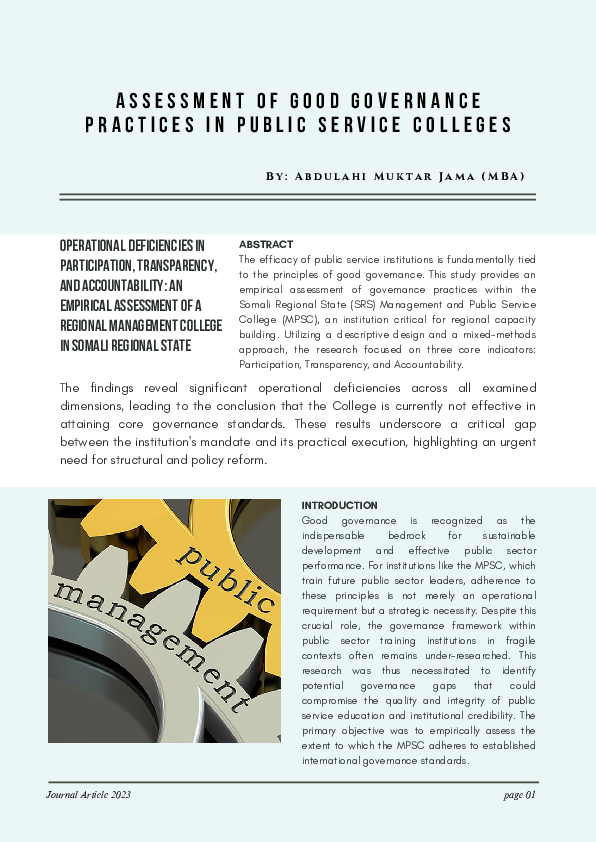 (PDF) ASSESSMENT OF GOOD GOVERNANCE PRACTICES IN PUBLIC SERVICE COLLEGES