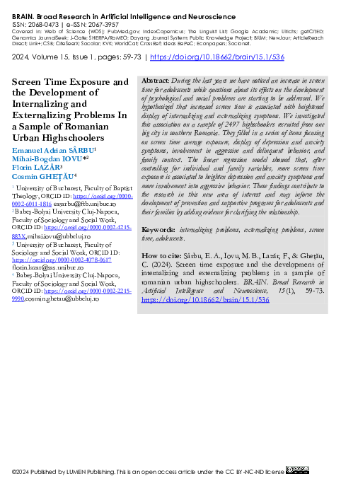 (PDF) Screen Time Exposure and the Development of Internalizing and ...