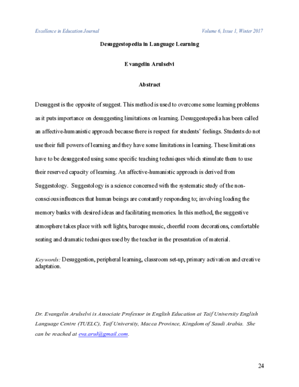 (PDF) Desuggestopedia in Language Learning