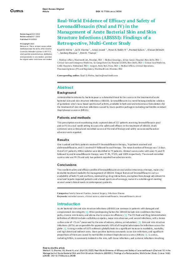 (PDF) Real-World Evidence of Efficacy and Safety of Levonadifloxacin ...