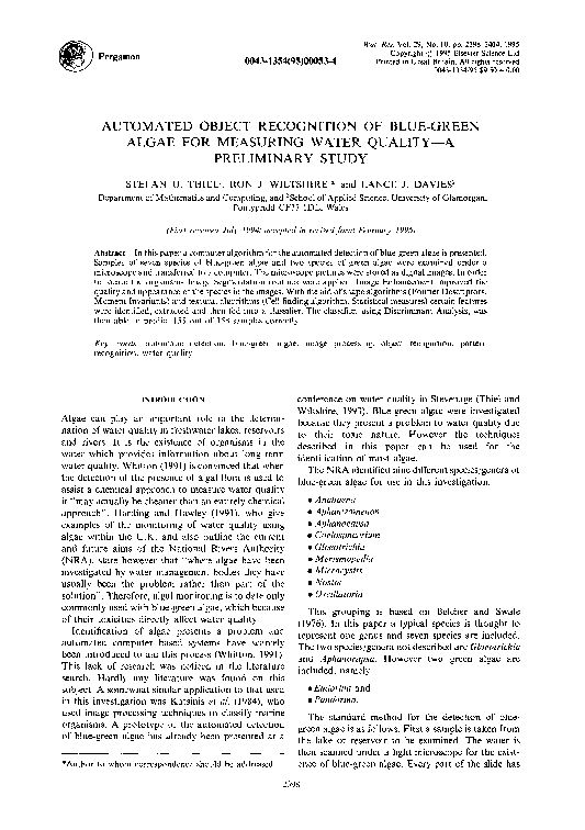 (PDF) Automated object recognition of blue-green algae for measuring ...