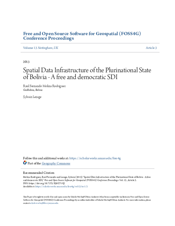 (PDF) Spatial Data Infrastructure of the Plurinational State of Bolivia - A free and democratic SDI