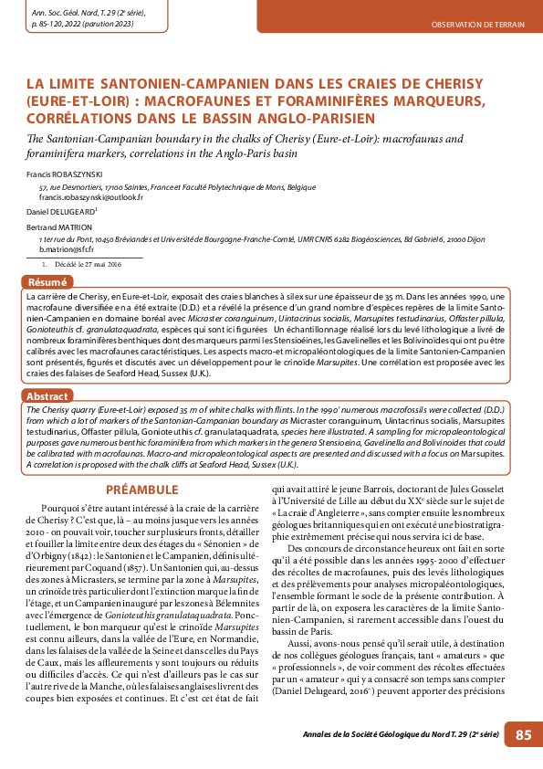 (PDF) The Santonian-Campanian Boundary in the chalks of Cherisy (Eure ...