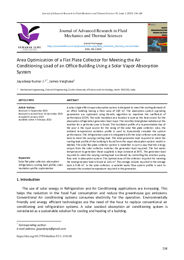(PDF) Area Optimization of a Flat Plate Collector for Meeting the Air ...