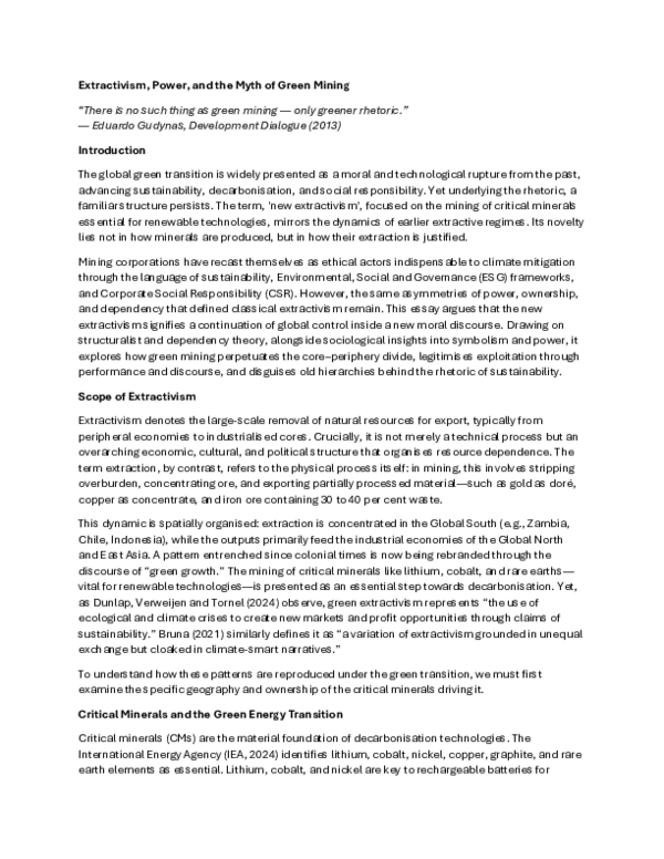 (PDF) Extractivism, Power, and the Myth of Green Mining