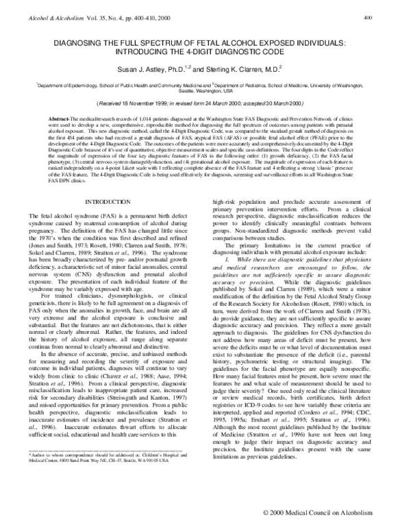 (PDF) Diagnosing the Full Spectrum of Fetal Alcohol-Exposed Individuals ...