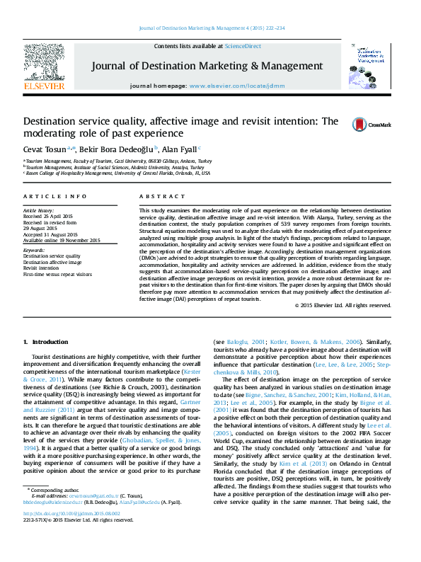 (PDF) Destination service quality, affective image and revisit ...